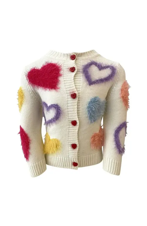 LOLA + THE BOYS Fuzzy Hearts Cardigan
