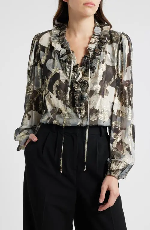 Kobi Halperin Boden Metallic Floral Tie Neck Top