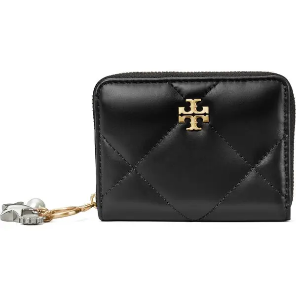 Tory Burch Small Kira Charm Diamond Quilted Leather Zip Wallet