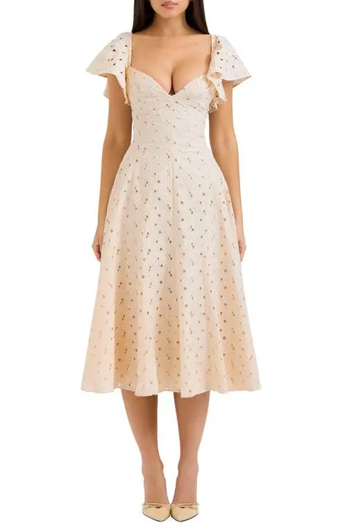 House Of Cb Amaya Flutter Sleeve Lace Midi Dress