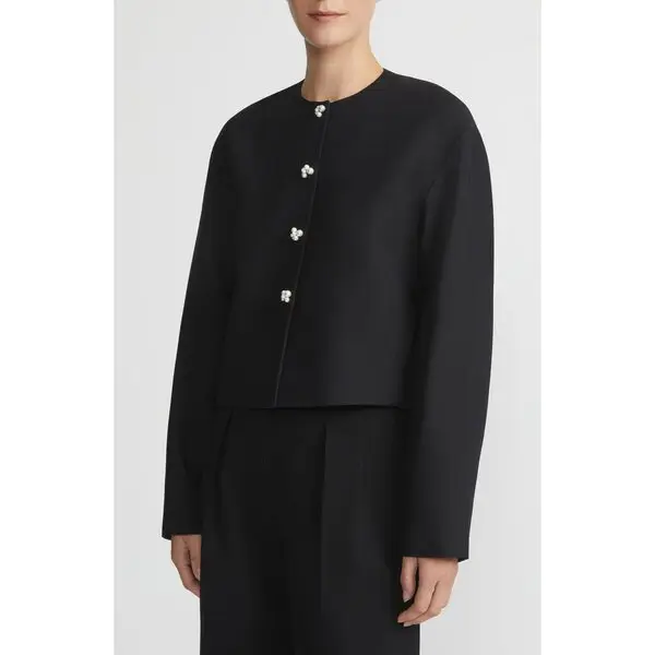 Lafayette 148 New York Faux Pearl Button Wool & Silk Crepe Jacket