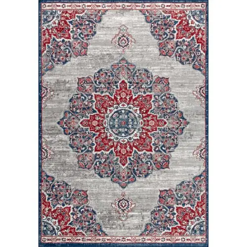 JONATHAN Y Modern Persian Vintage Moroccan Medallion Area Rug - Navy/red