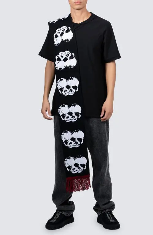 PLEASURES Skull Graphic Fringed Scarf