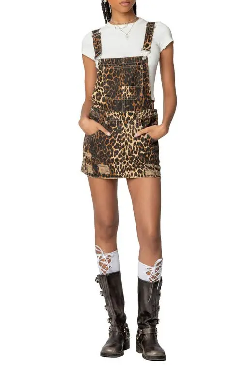 EDIKTED Print Denim Overall Minidress