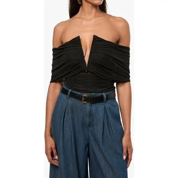 WeWoreWhat Ruched Bodysuit - Black