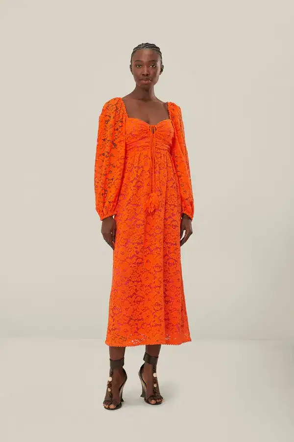 farm rio long-sleeve floral lace midi dress Farm Rio Long-Sleeve Floral Lace Midi Dress