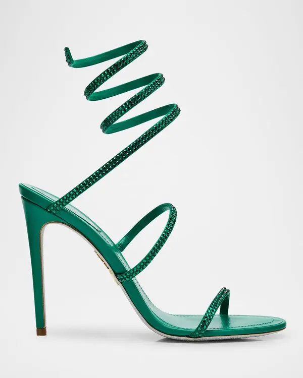 Rene Caovilla Cleo Crystal Snake Wrap Sandals - Emerald Green