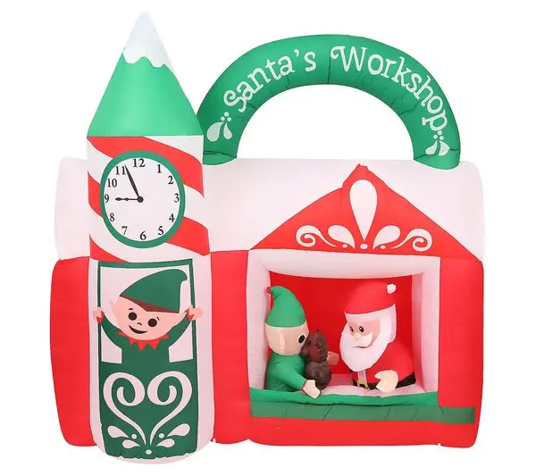 CHRISTMAS TIME 7-ft. Pre-lit Inflatable Santa's Workshop