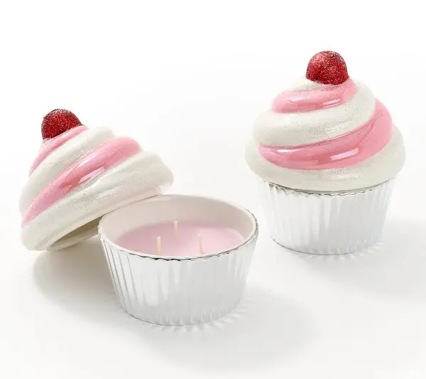 HOMEWORX BY SLATKIN + CO. S/2 Pink Snowflakes Cupcake Candles