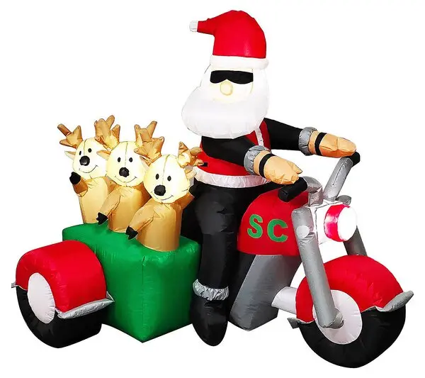 FRASER HILL FARM 6' Tall Prelit Motorcycle Sant A W/ Reindeer