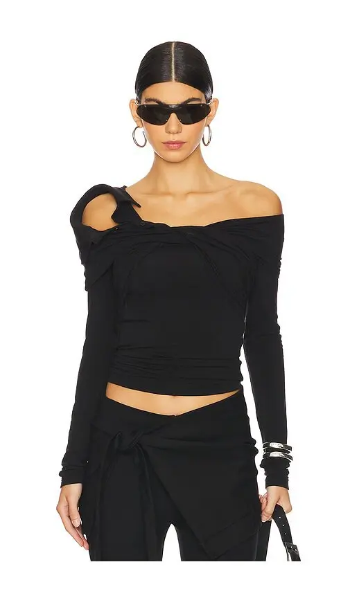 MARRKNULL Wrapped Collar Long Sleeve T-shirt