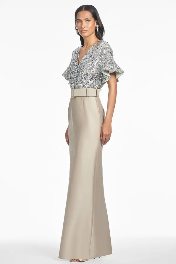 Sachin & Babi Marlene Gown - Silver/pewter
