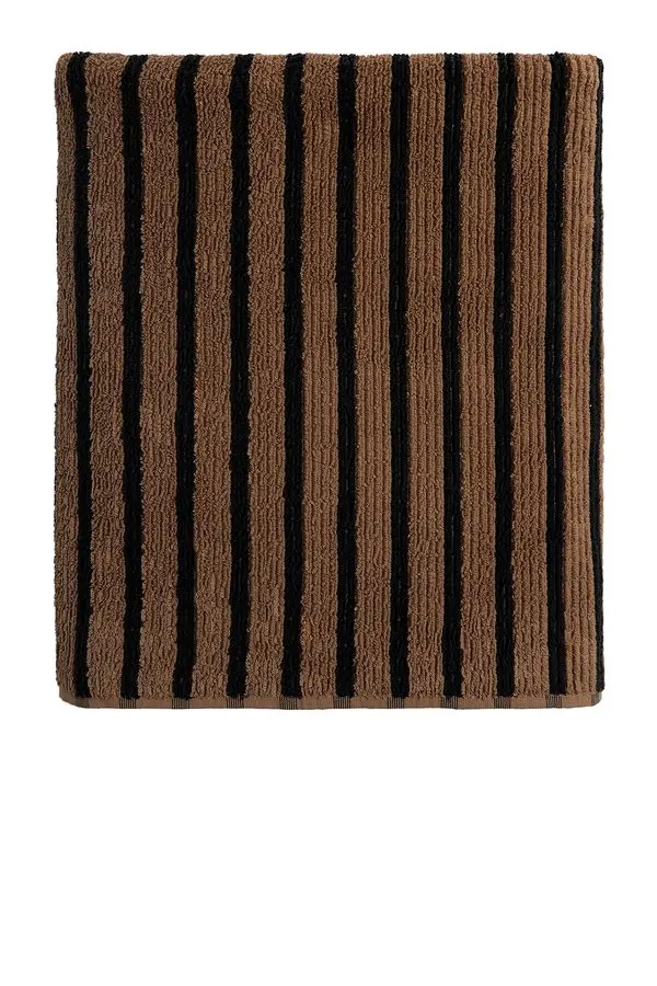 PARACHUTE Organic Resort Stripe Bath Sheet In Brown - Camel With Soft Black