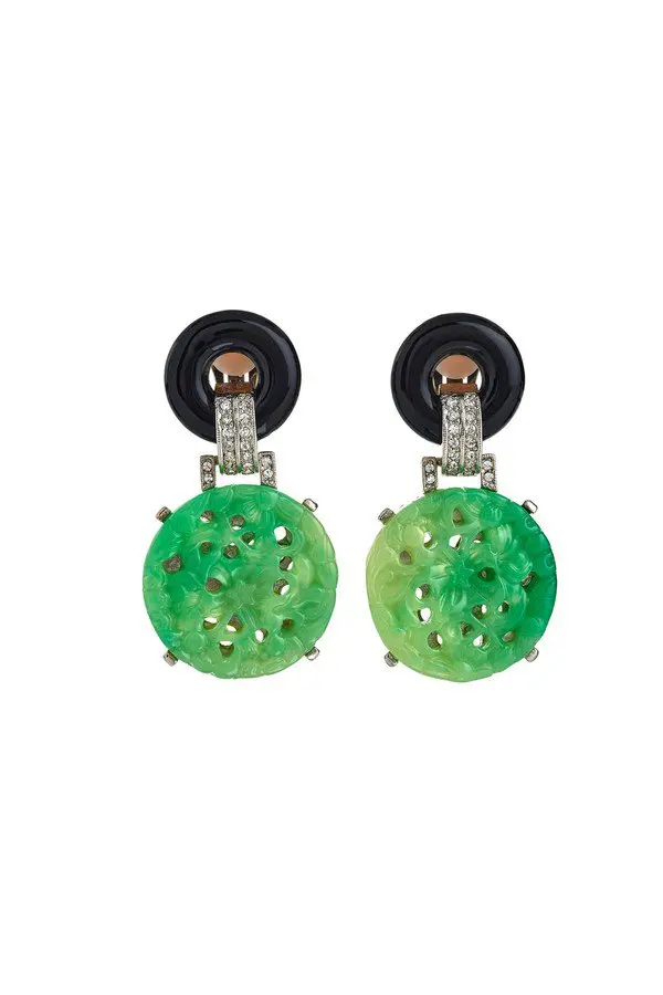 KENNETH JAY LANE Art Deco Clip Earrings - Black