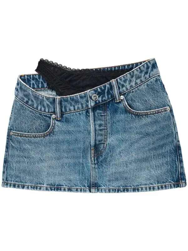 Alexander Wang Asymmetric Lace Detail Denim Mini Skirt - Blue