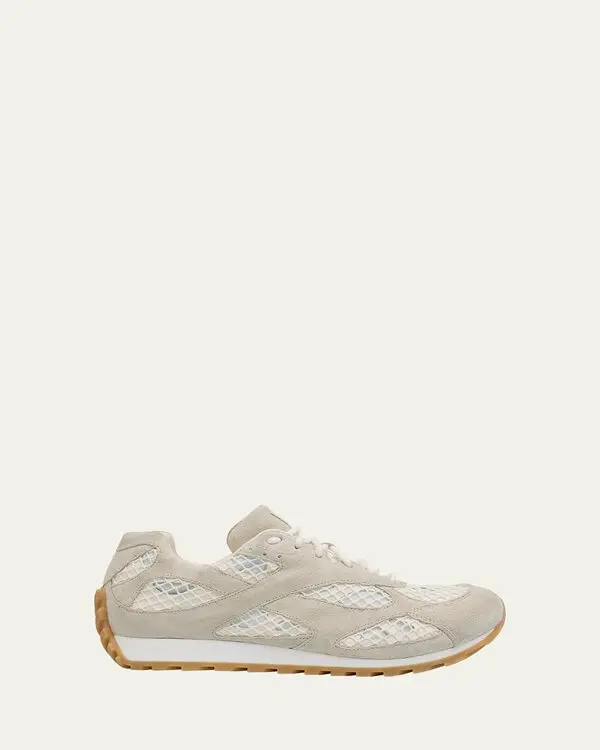 Bottega Veneta Orbit Suede Mesh Runner Sneakers - Sea Salt