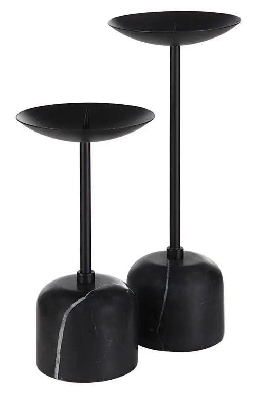 RENWIL Uma Set Of 2 Iron & Marble Pillar Candleholders