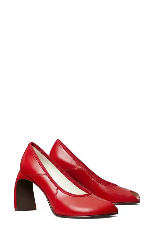 Tory Burch Pointed Toe Leather Pumps - Red Sky