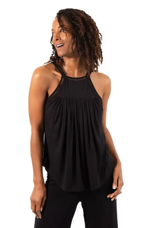JJWINKS Wine Down Built-in Shelf Racerback Tank Lounge & Sleep Top - Black