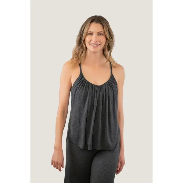 JJWINKS Slumber Party Built-in Shelf Adjustable Lounge & Sleep Pajama Tank Top - Charcoal
