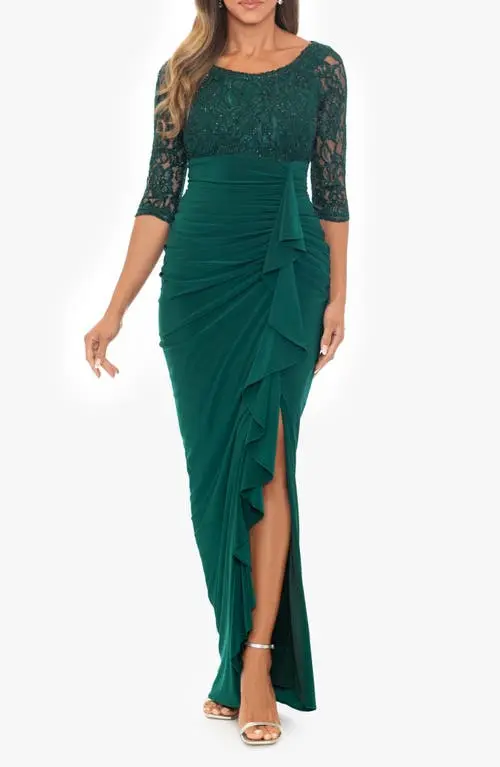 Betsy & Adam Metallic Lace & Chiffon Gown