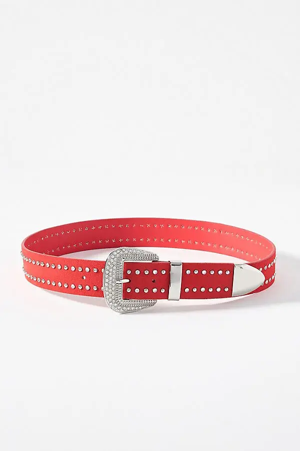 Anthropologie Rhestone-Studded Western Belt In Red 49% Off