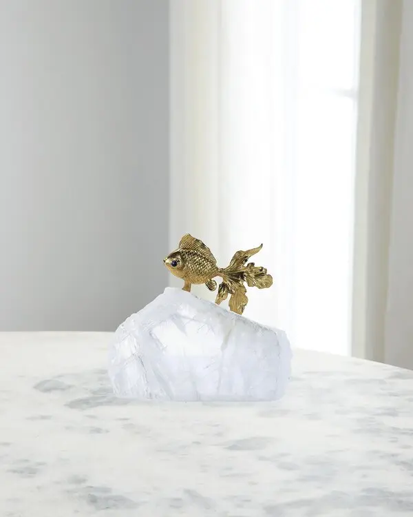 JOHN-RICHARD COLLECTION Fantail Goldfish 8" Sculpture On Selenite Ii