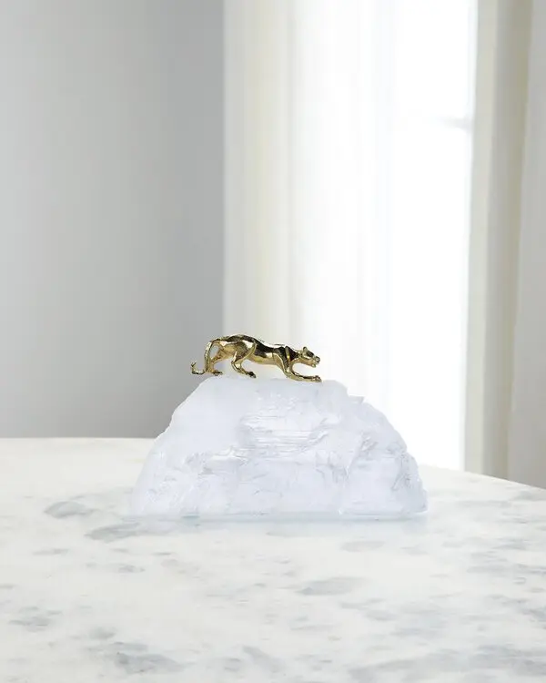 JOHN-RICHARD COLLECTION Prowling Brass Panther Sculpture On Selenite