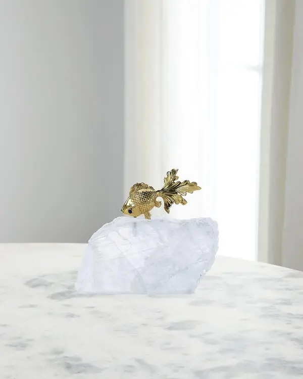 JOHN-RICHARD COLLECTION Fantail Goldfish On Selenite Sculpture