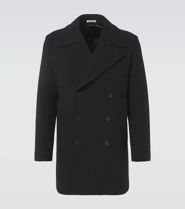 Auralee Wool Melton Pea Coat - Blue | Editorialist