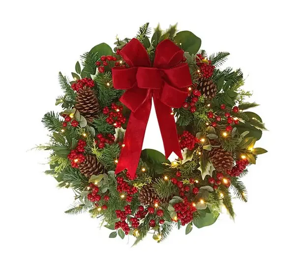 PULEO INTERNATIONAL Puleo 26' Battery-operated Pre-lit Decorated Ar Tificial Wreath