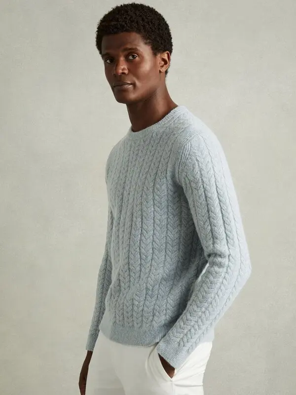 REISS Minsk Cabled Jumper - Soft Blue