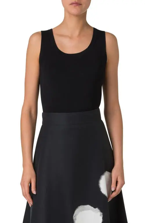 Akris Scoop Neck Silk Rib Tank - Black
