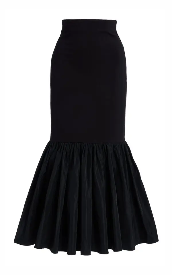 Staud Hawthorne Flared Taffeta-knit Midi Skirt