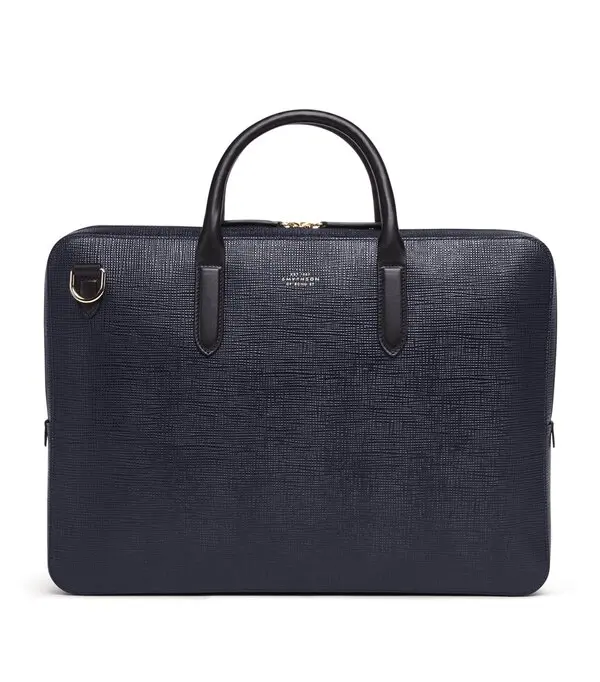 Smythson Leather Panama Briefcase - Blue