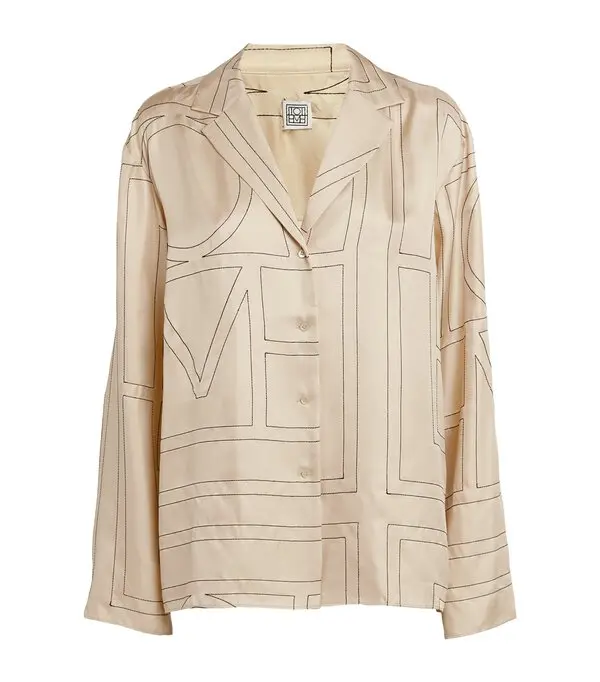 TOTÊME Silk Embroidered-monogram Shirt - Ivory