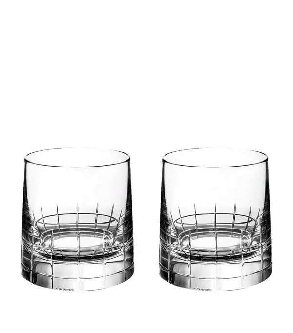 Christofle Set Of 2 Crystal Old Fashioned Tumblers