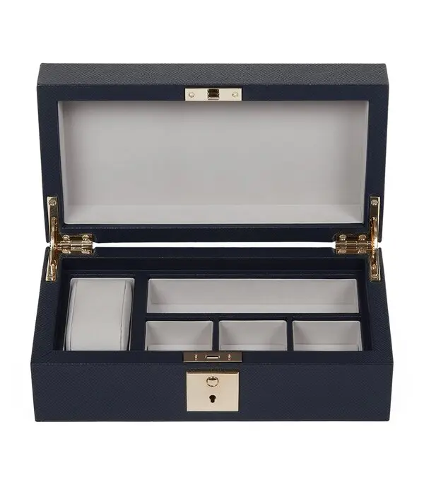 Smythson Leather Panama Watch And Cufflinks Case - Blue