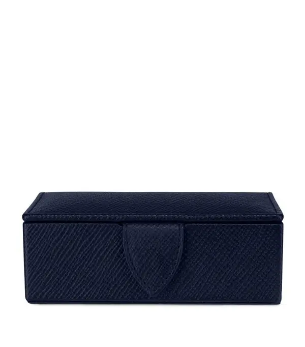 Smythson Leather Panama Cufflink Box - Blue