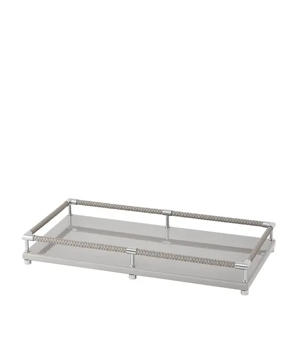 RIVIERE Leather-trim Lacquered Tray - Grey