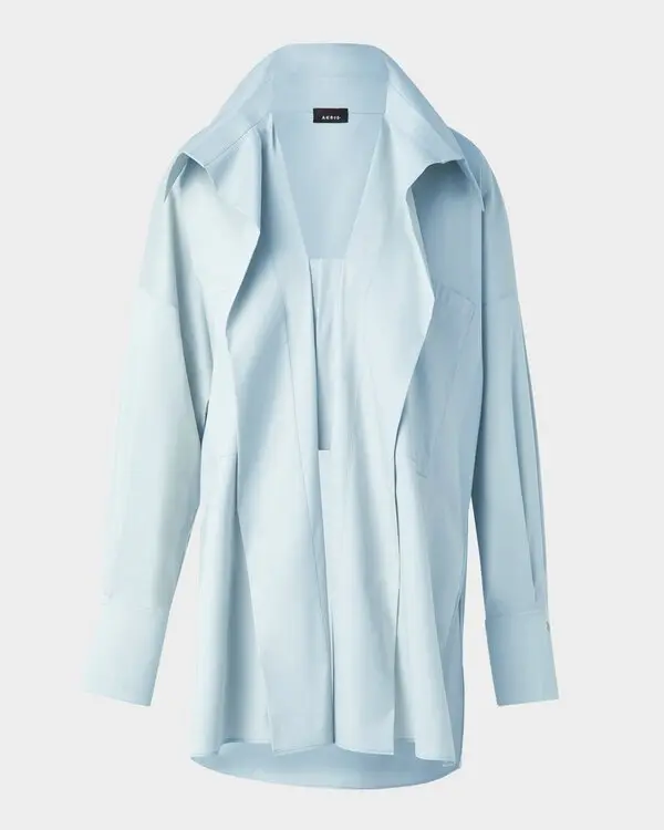 Akris Ruffle Cotton Poplin Tunic Blouse