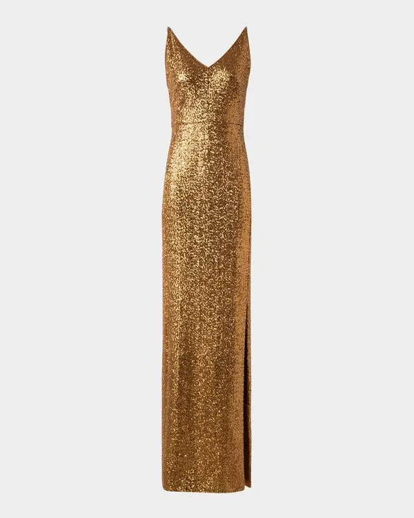 Akris V-neck Paillette Jersey Gown - Ruby