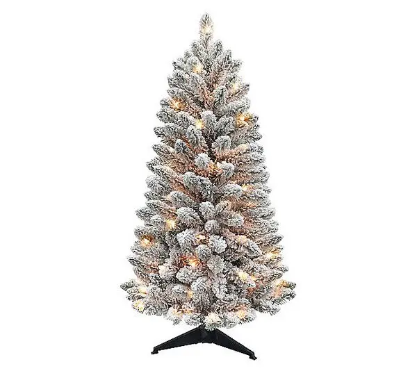PULEO INTERNATIONAL Puleo 4ft Pre-lit Flocked Carson Pine Faux Chri Stmas Tree