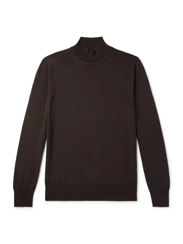 Mr P. Merino Wool Mock-neck Sweater - Brown