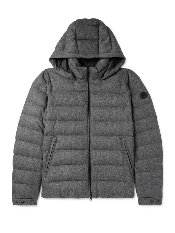 Moncler Arneb Herringbone Wool-blend Hooded Down Jacket - Gray