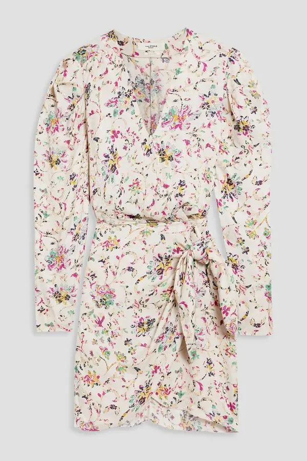 MARANT ETOILE Baikal Printed Mini Wrap Dress - Ecru