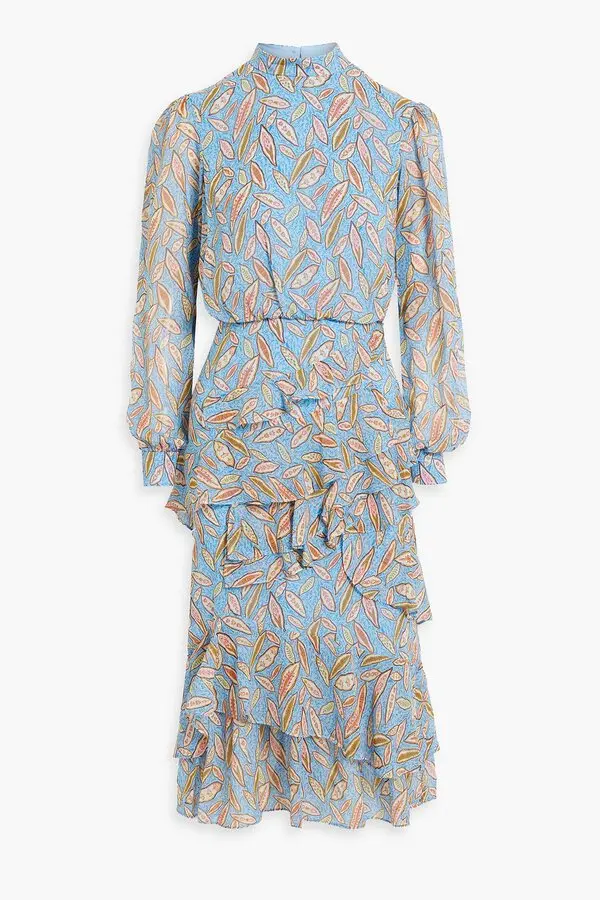 Saloni Isa Ruffled Printed Silk-chiffon Midi Dress