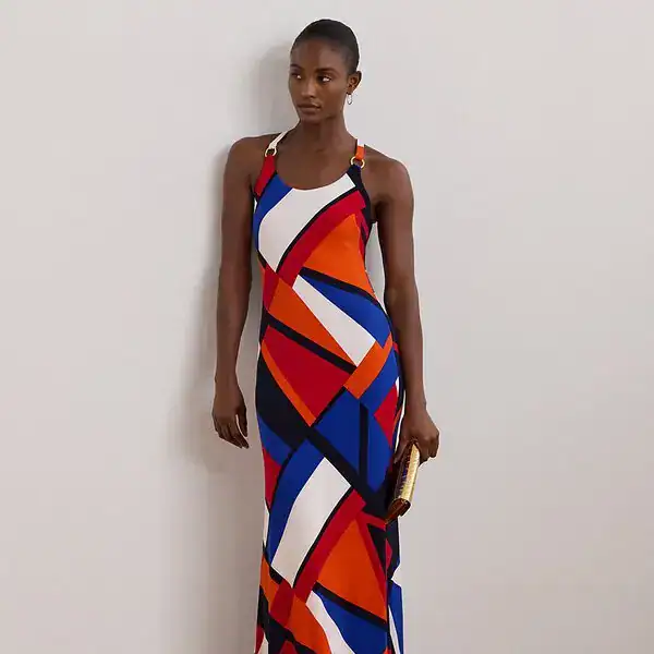 Ralph Lauren Print Ring-Trim Halter Gown In Blue Multi - 25% Off |  Editorialist