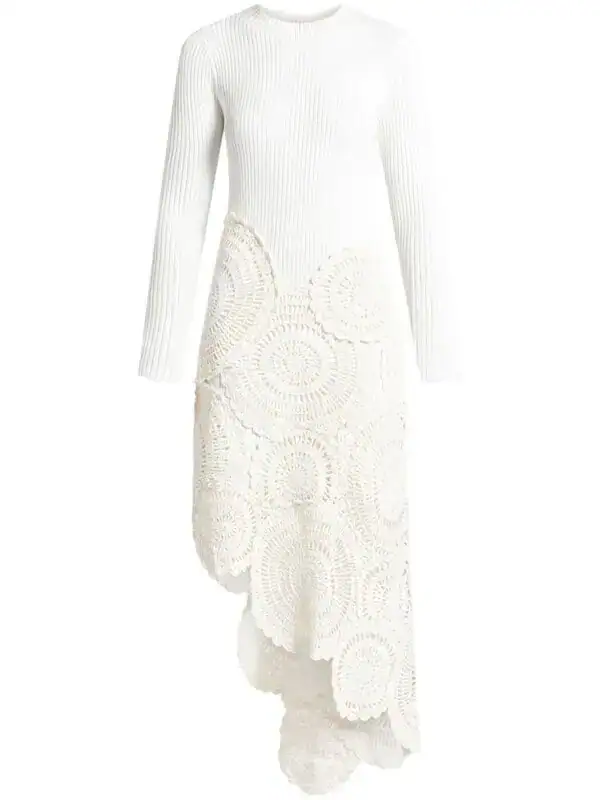aje crochet dress Aje Mosaic Knit Dress With Crochet Detail - Neutrals