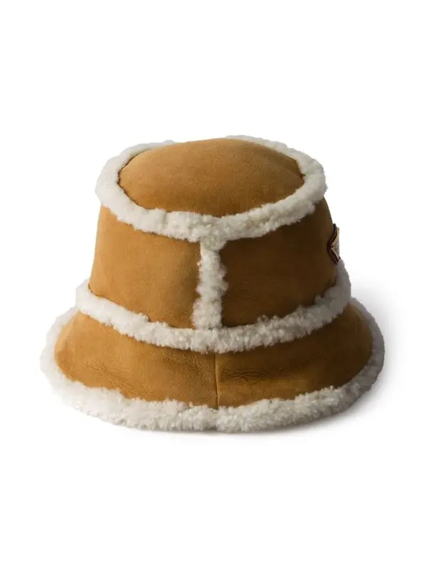 Prada Suede Shearling Bucket Hat - Brown